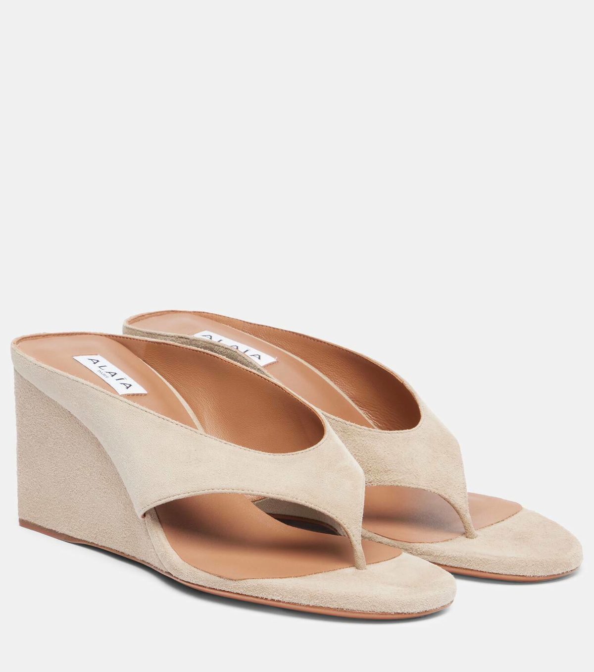 Alaïa Cube 75 suede wedge thong sandals ALAÏA