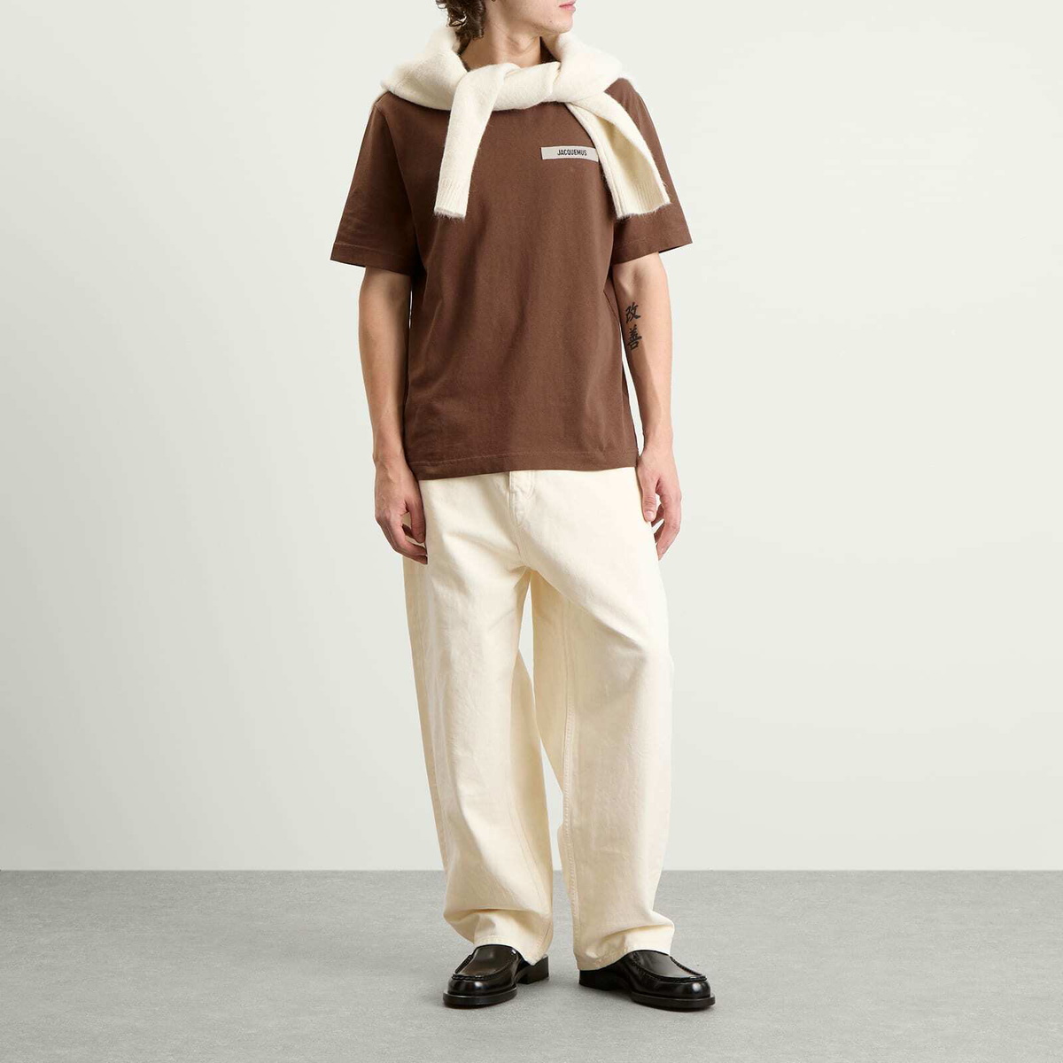 Jacquemus Men's Grosgrain Logo T-Shirt in Dark Brown Jacquemus