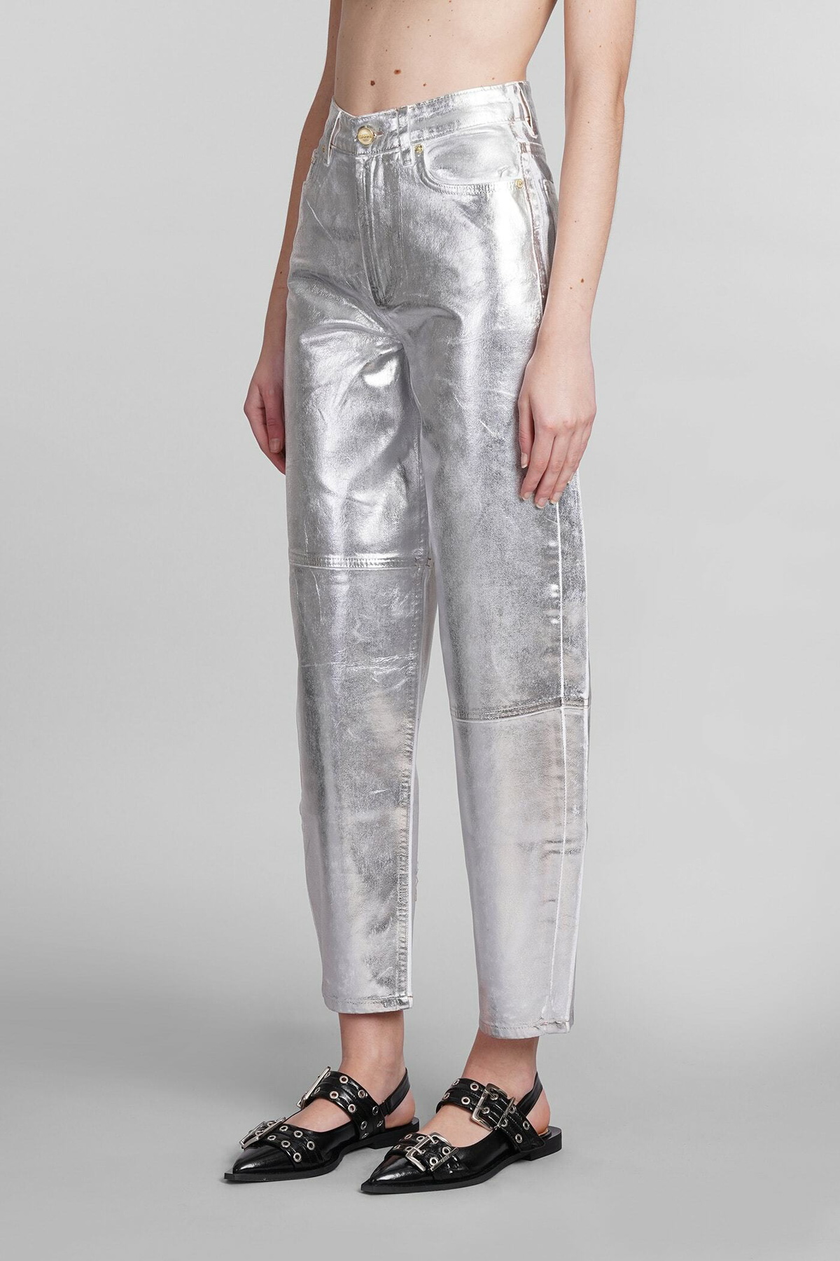 Ganni Jeans In Silver Cotton GANNI