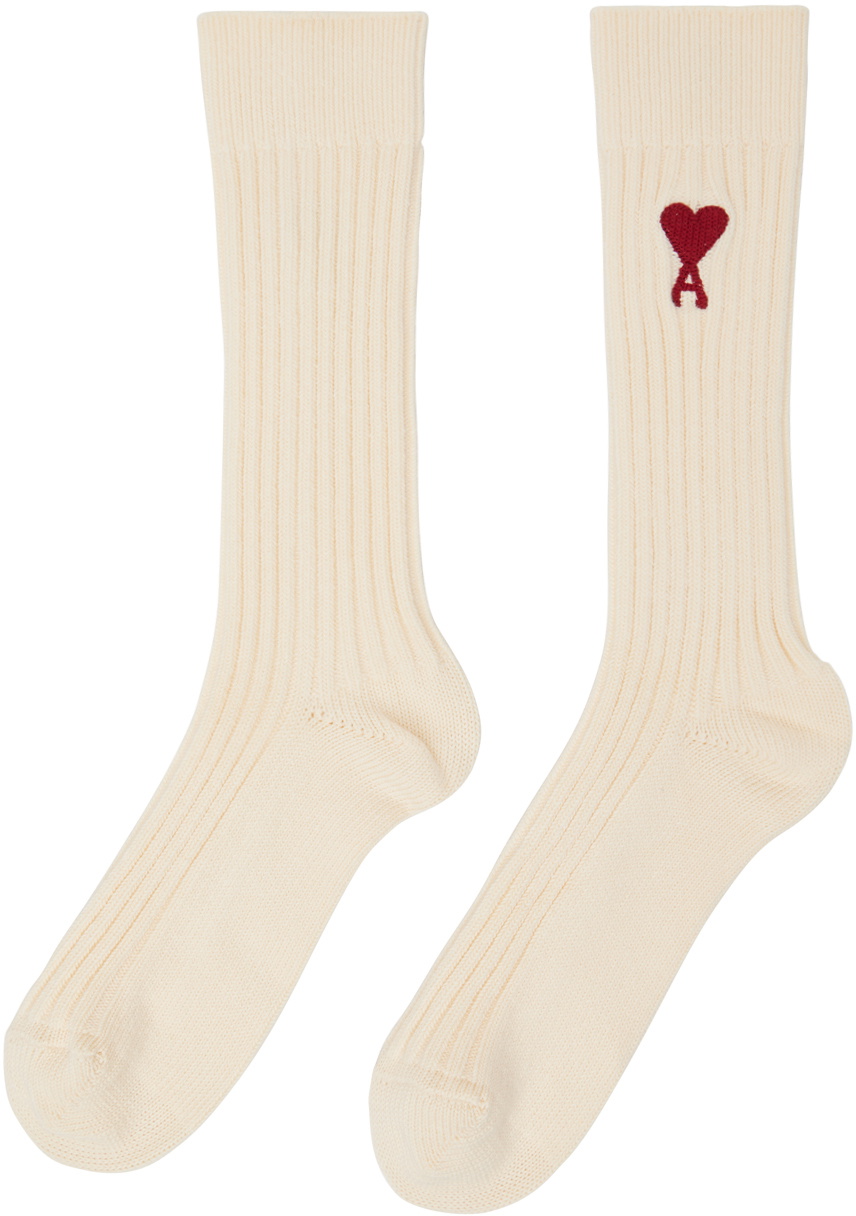 AMI Paris Three-Pack Off-White Ami de Cœur Socks AMI