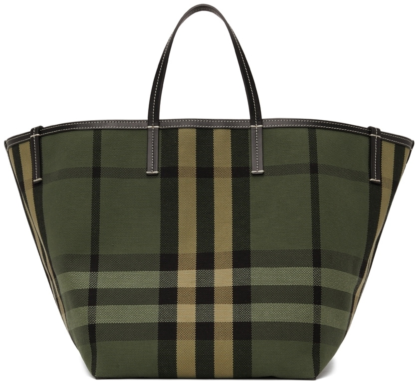 Burberry Green Check Medium Beach Tote Burberry