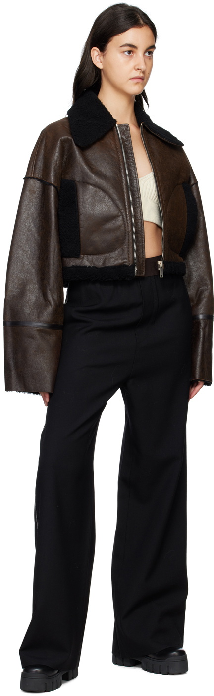 HALFBOY Brown Short Aviator Shearling Jacket