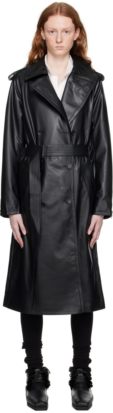 rag & bone Black Gwyn Faux-Leather Trench Coat Rag and Bone