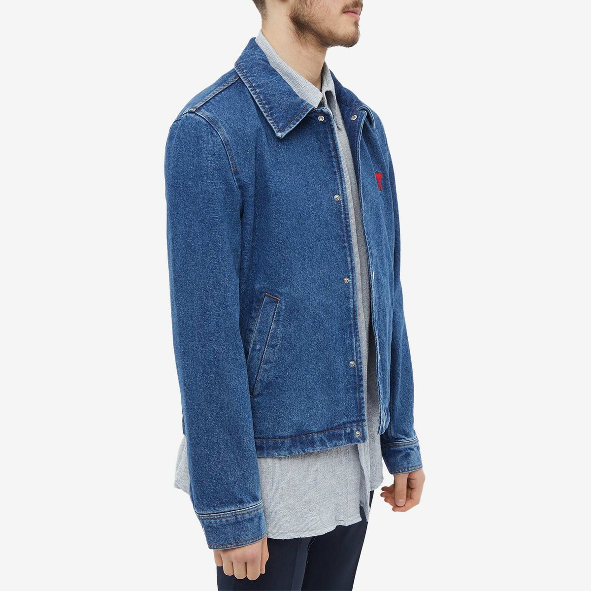 AMI Men's Heart Denim Coaches Jacket in Blue AMI