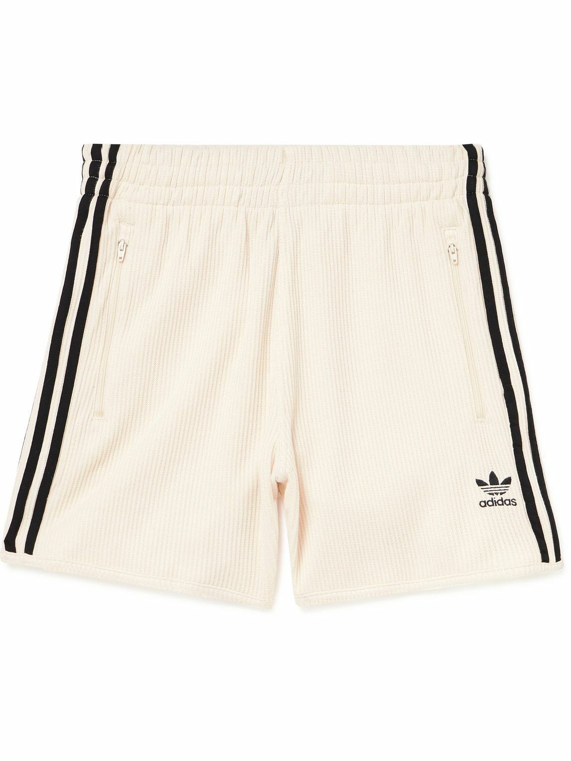 adidas Originals - Straight-Leg Striped Ribbed Cotton-Jersey Drawstring ...