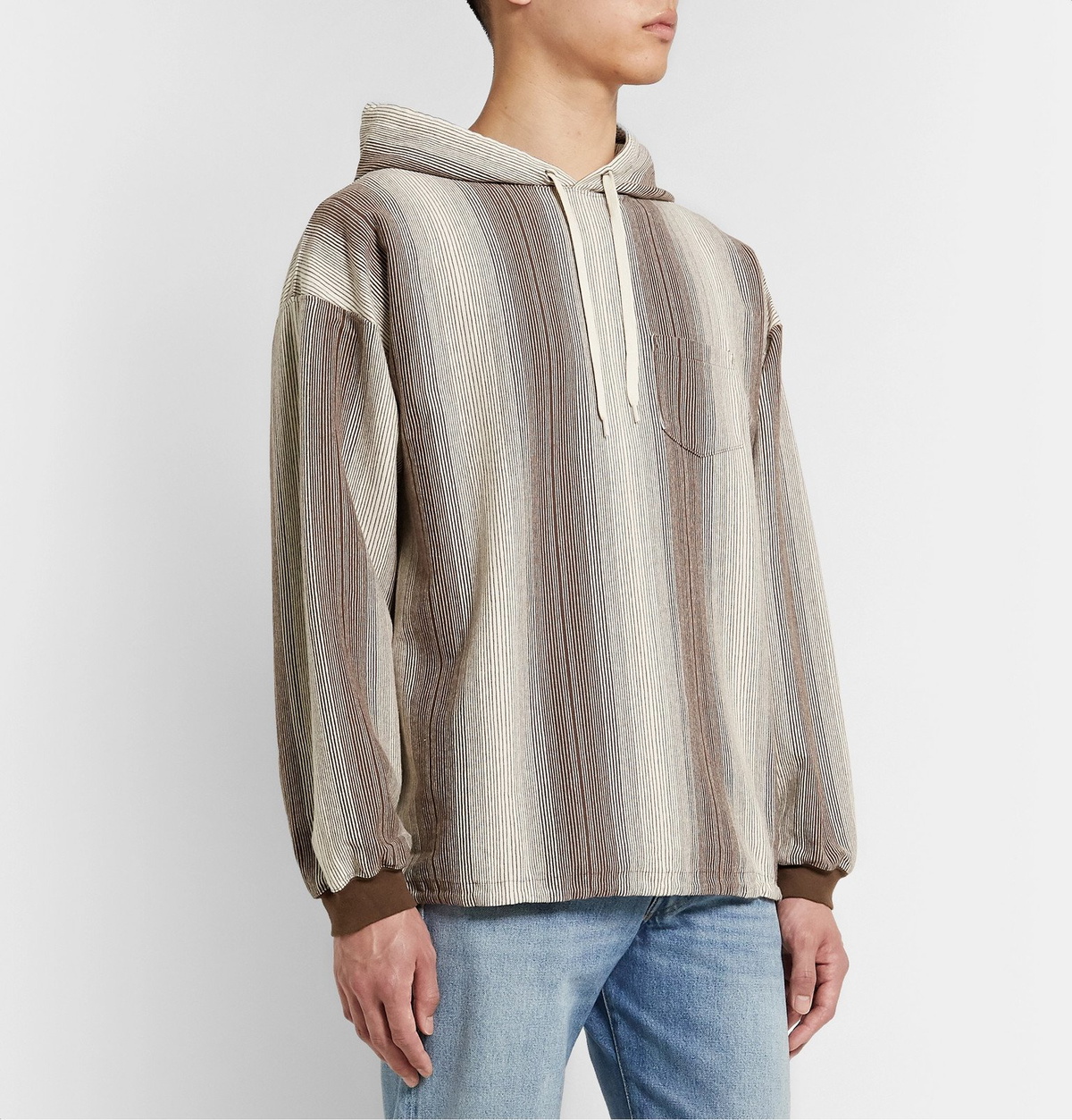 Remi Relief - Striped Cotton-Jersey Hoodie - Brown Remi Relief