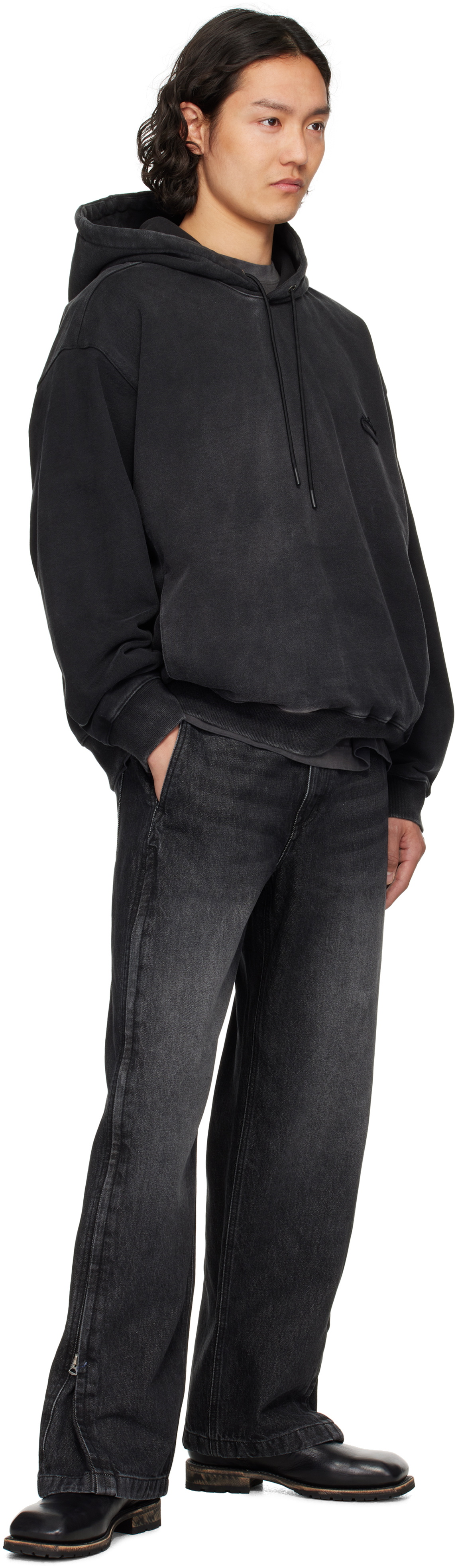 Solid Homme Black Washed Back Logo Hoodie Solid Homme