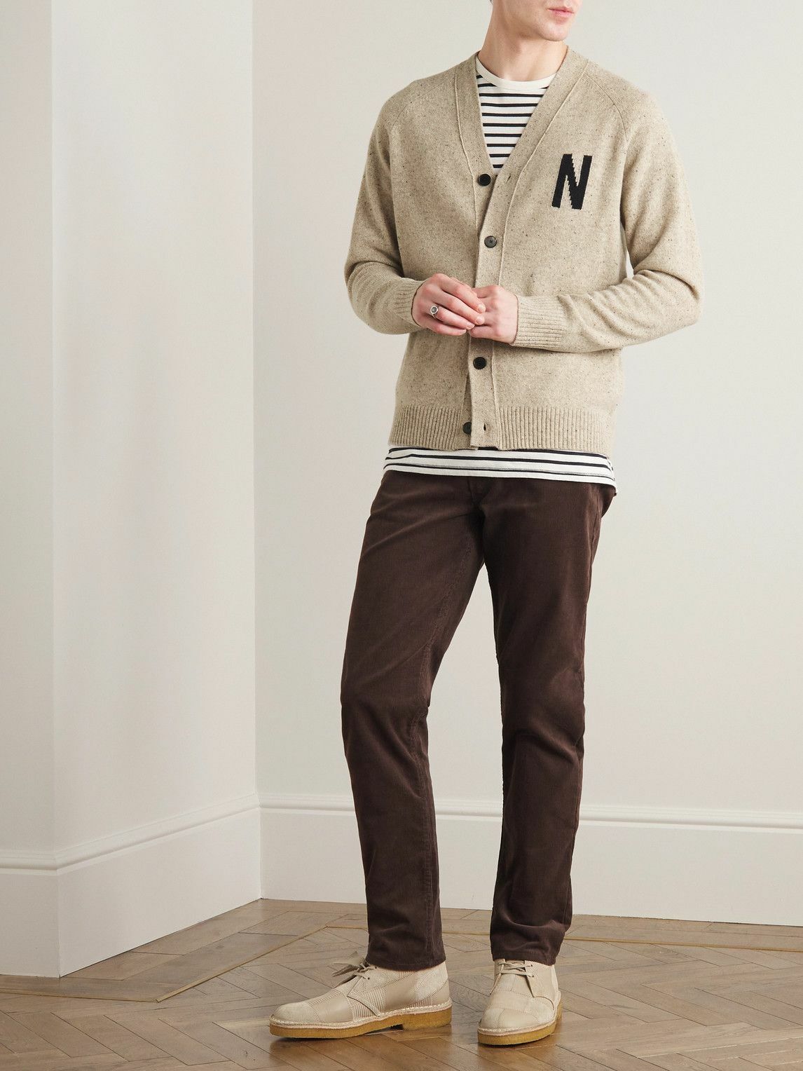 Norse Projects - Kasper Logo-Intarsia Donegal Wool Cardigan - Neutrals ...