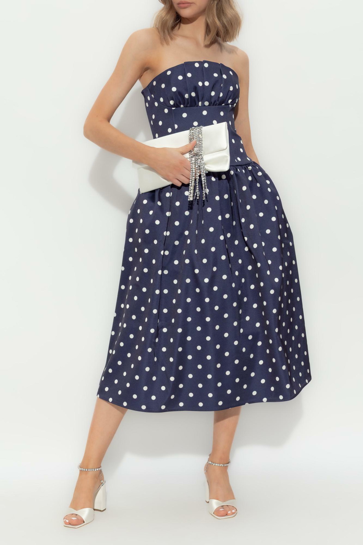 self-portrait Navy Polka Dot Satin Midi Dress Self-Portrait