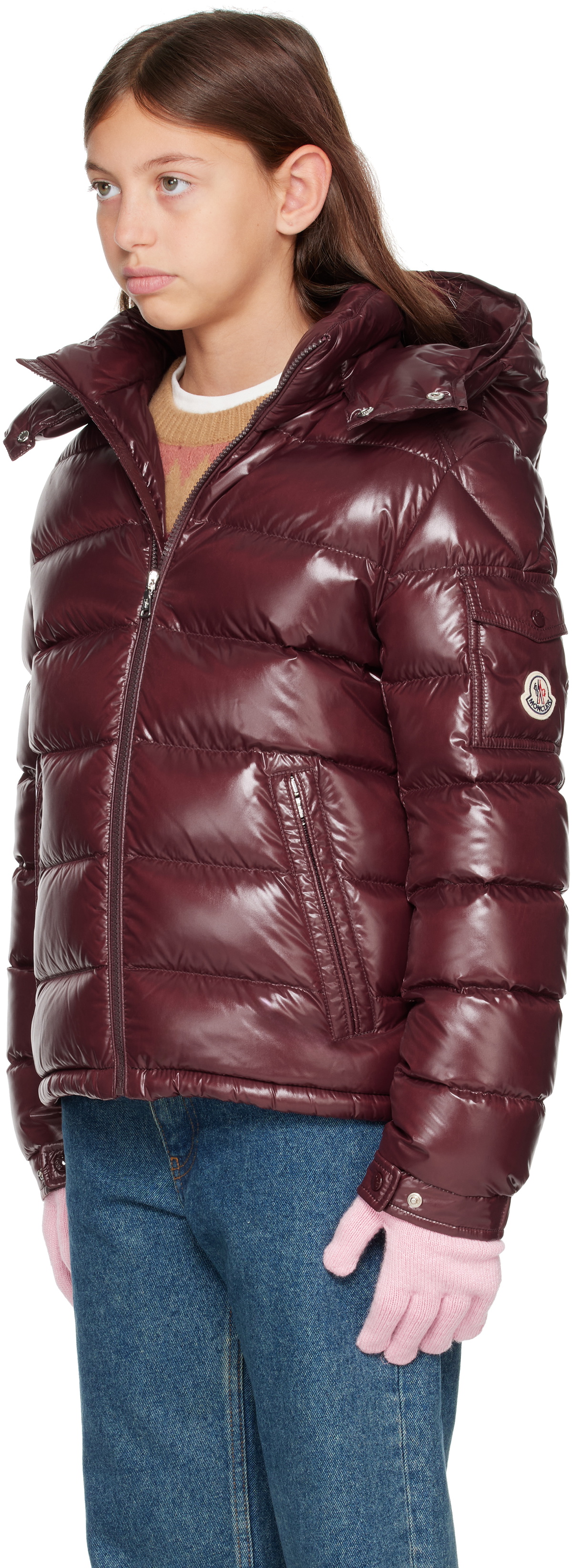 Moncler Enfant Big Kids Burgundy Maya Hooded Down Jacket Moncler Enfant