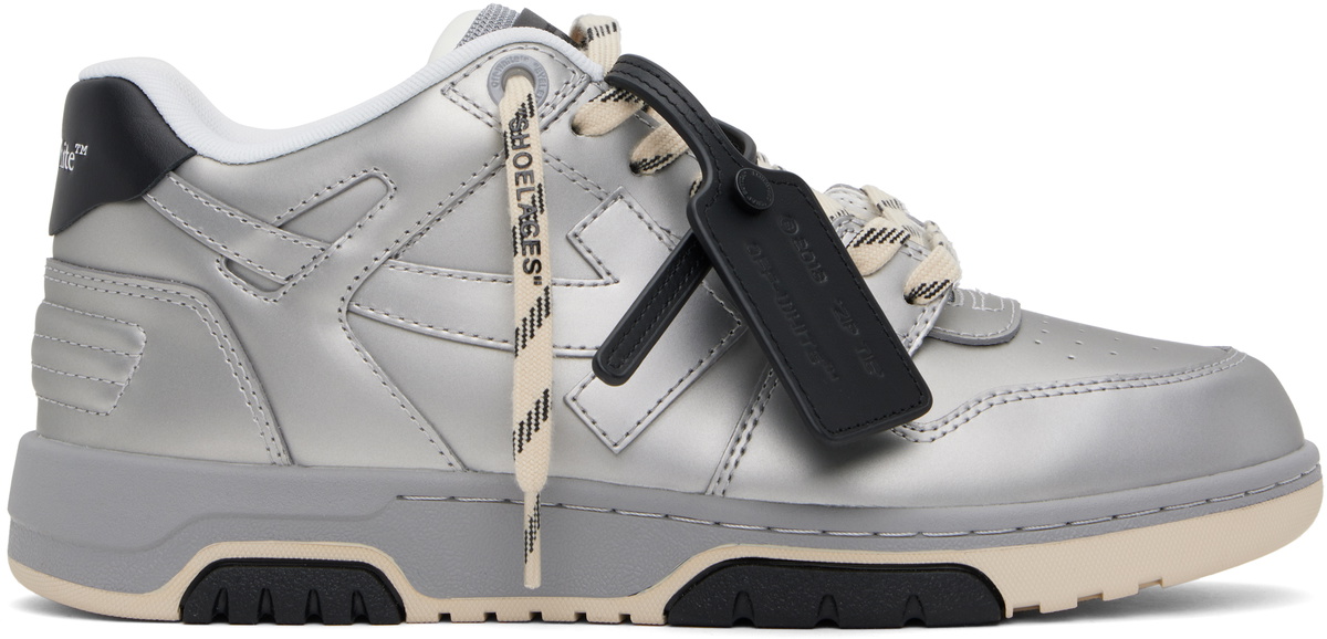 Off-White Silver Out Of Office Metallic Leather Sneakers Off-White