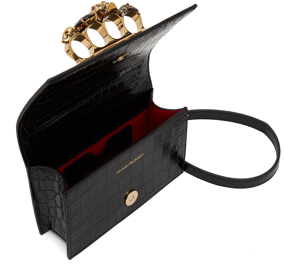 Alexander McQueen Black Croc Mini Jewelled Satchel Bag Alexander McQueen