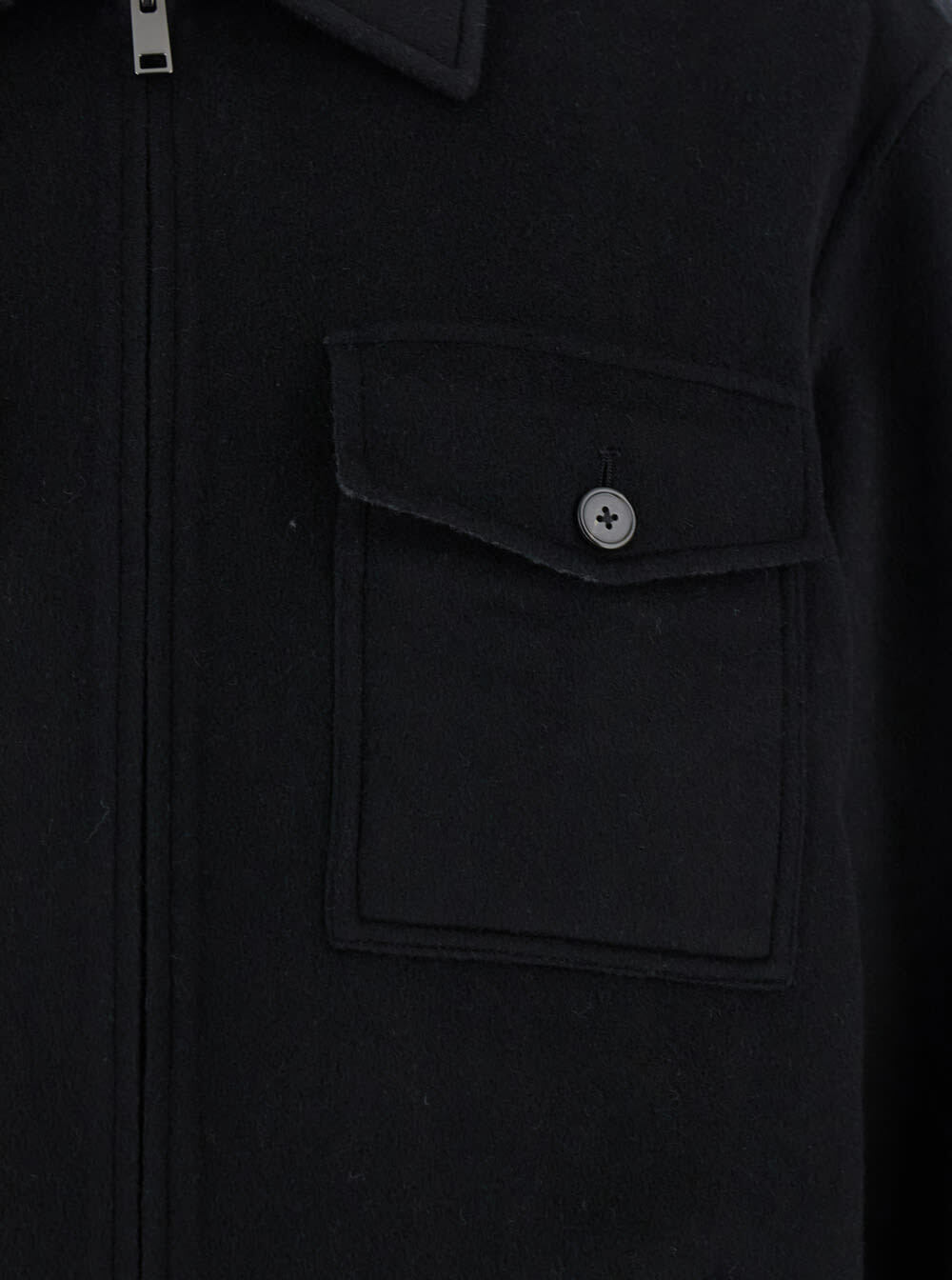 Theory Black Jacket With Collar And Zip Closure In Tech Fabric Man Theory