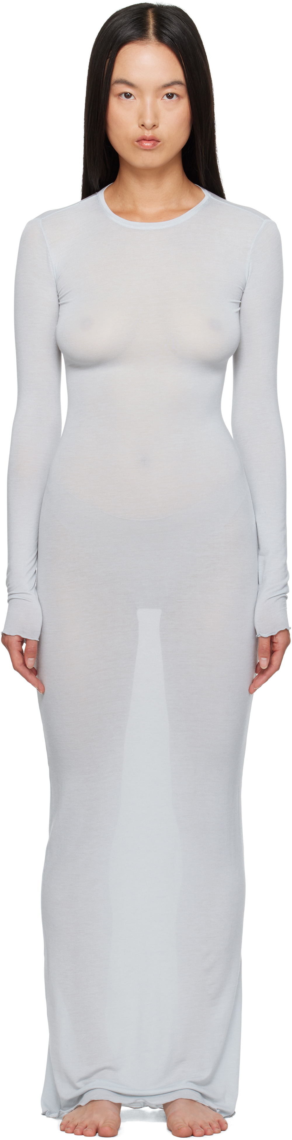 SKIMS SSENSE Exclusive Blue Sheer Modal Long Sleeve Maxi Dress SKIMS