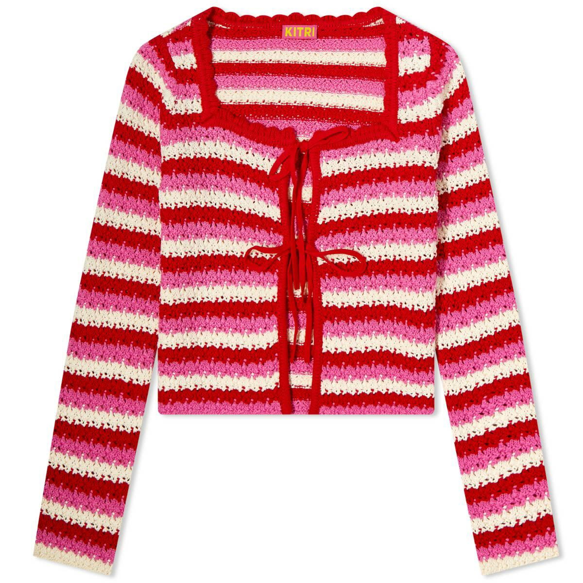 KITRI Women's Dionne Knit Cardigan in Pink Stripe KITRI