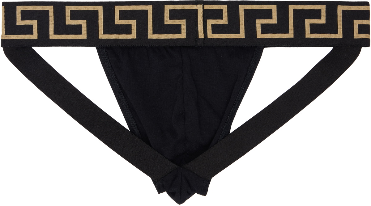 Versace Black Greca Border Jockstrap Versace