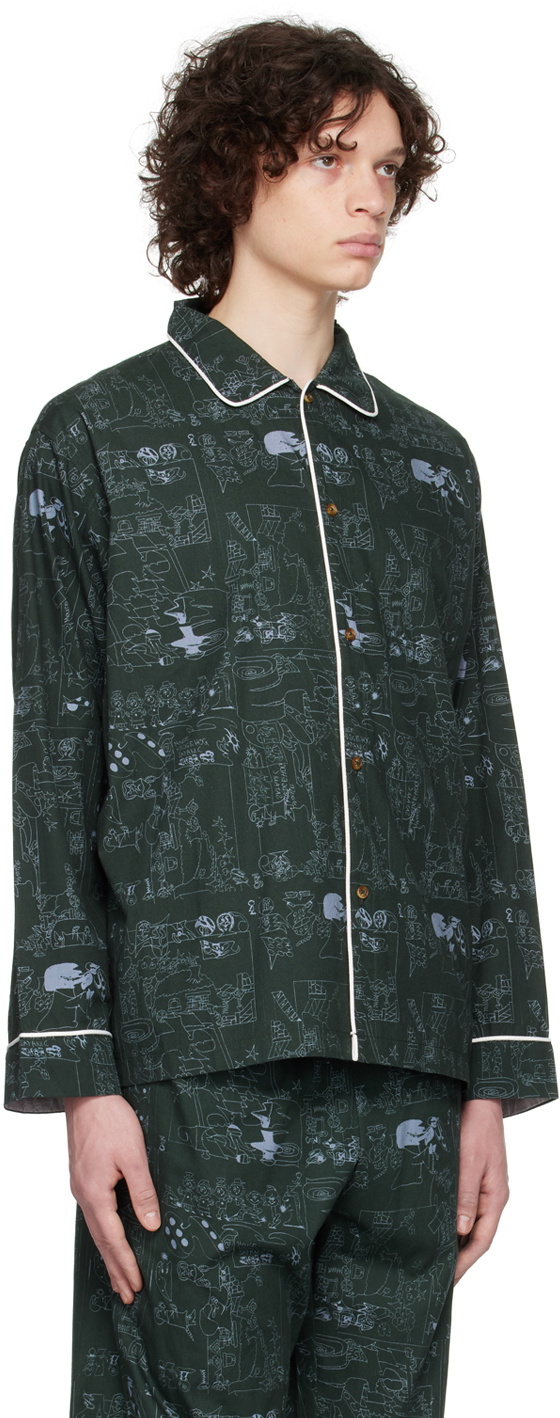 Brain Dead Green Hedgehog Pyjama Shirt Brain Dead