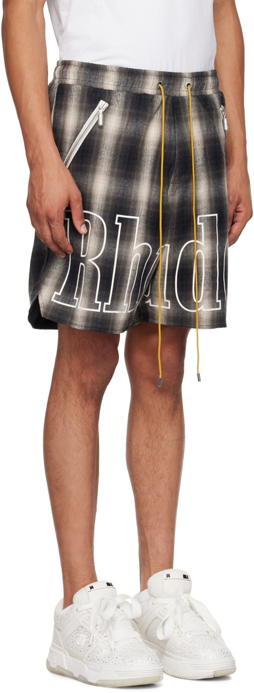 Rhude Gray Plaid Logo Shorts Rhude