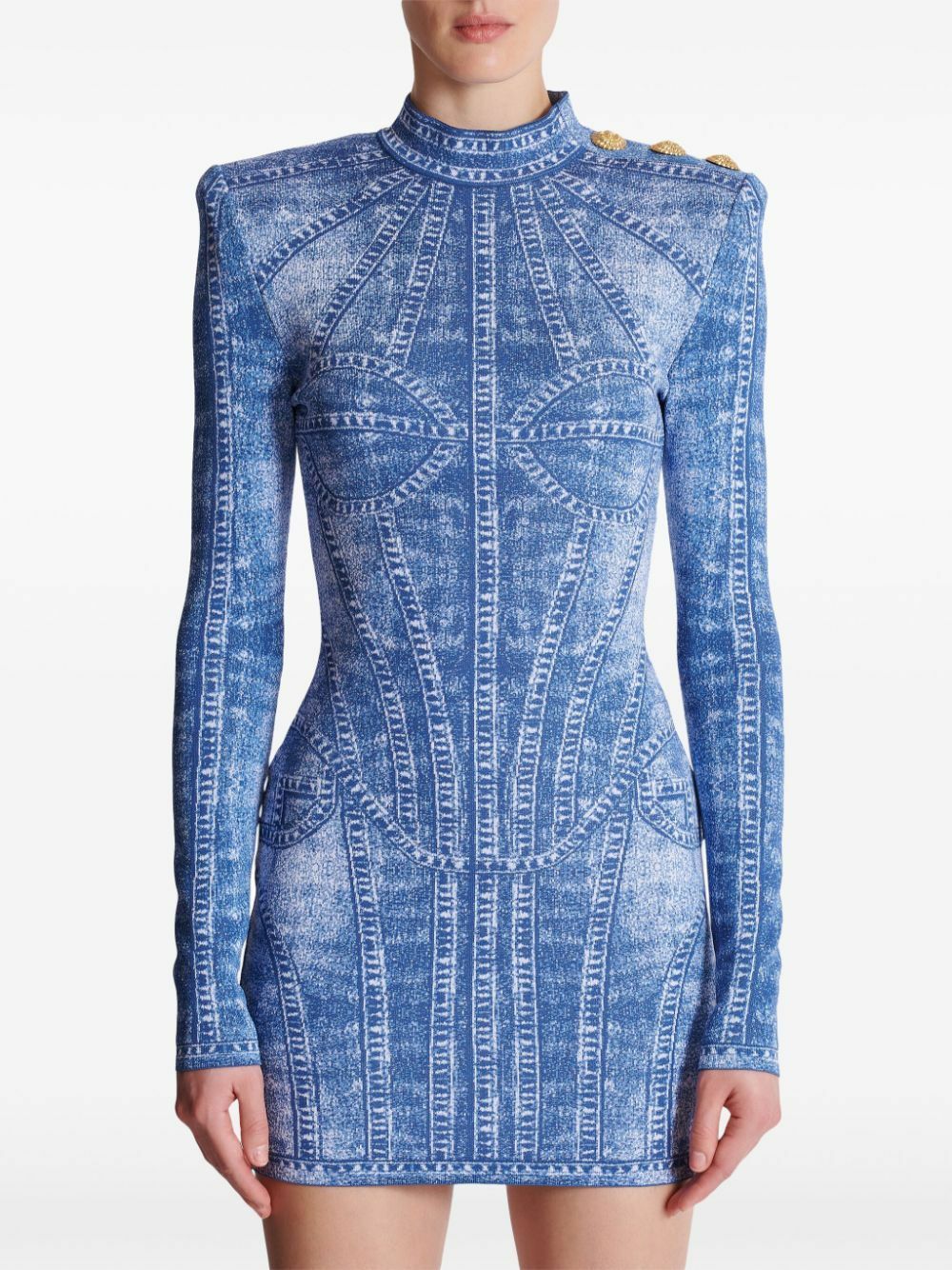 Balmain Knitted Jacquard Mini Dress Balmain