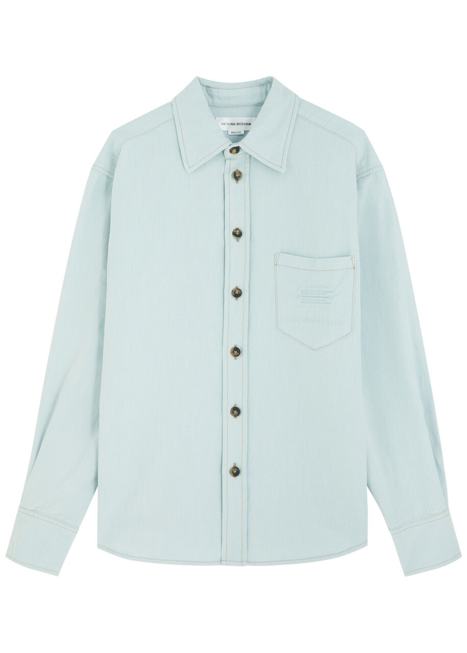 Victoria Beckham Logo Denim Shirt Light Blue Victoria Beckham