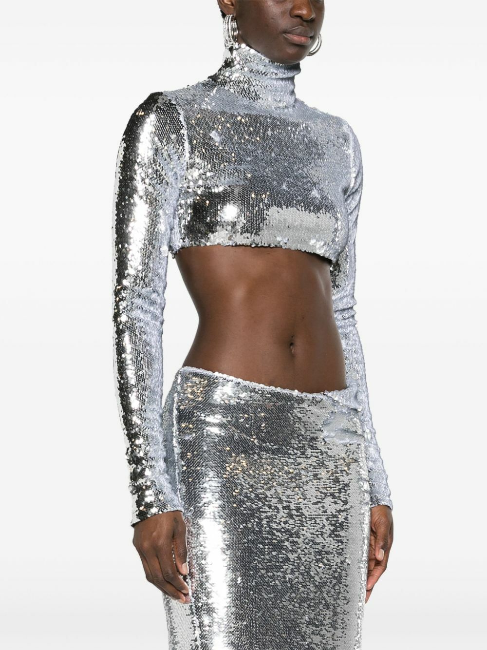 LaQuan Smith Silver Sequinned Crop Top LaQuan Smith