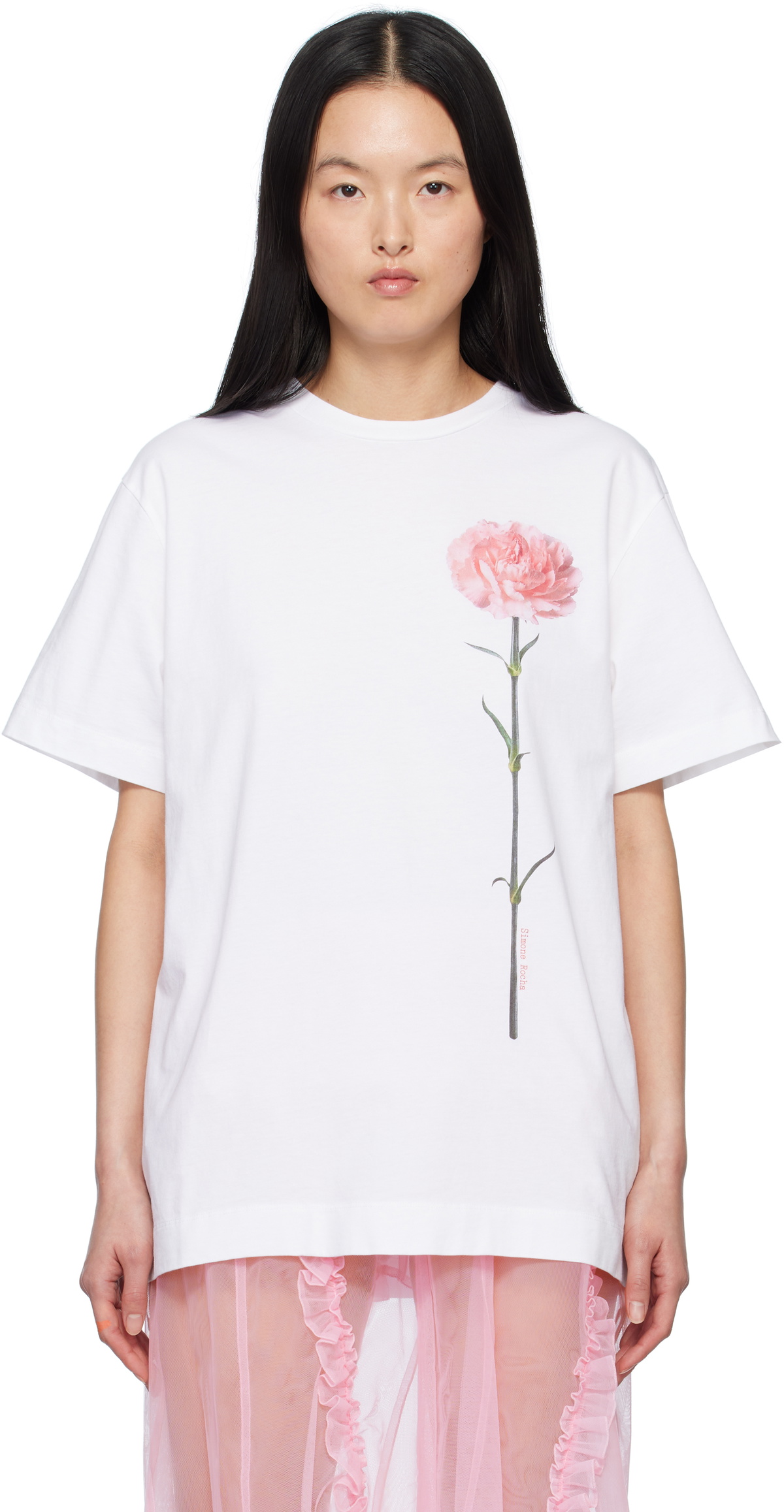 Simone Rocha White Carnation Print Short Sleeve T-shirt Simone Rocha