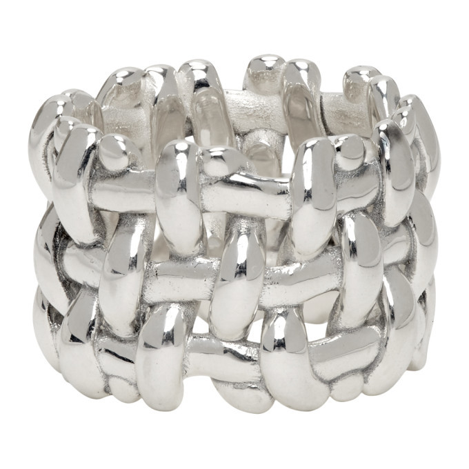 Bottega Veneta Silver Intrecciato Ring Bottega Veneta