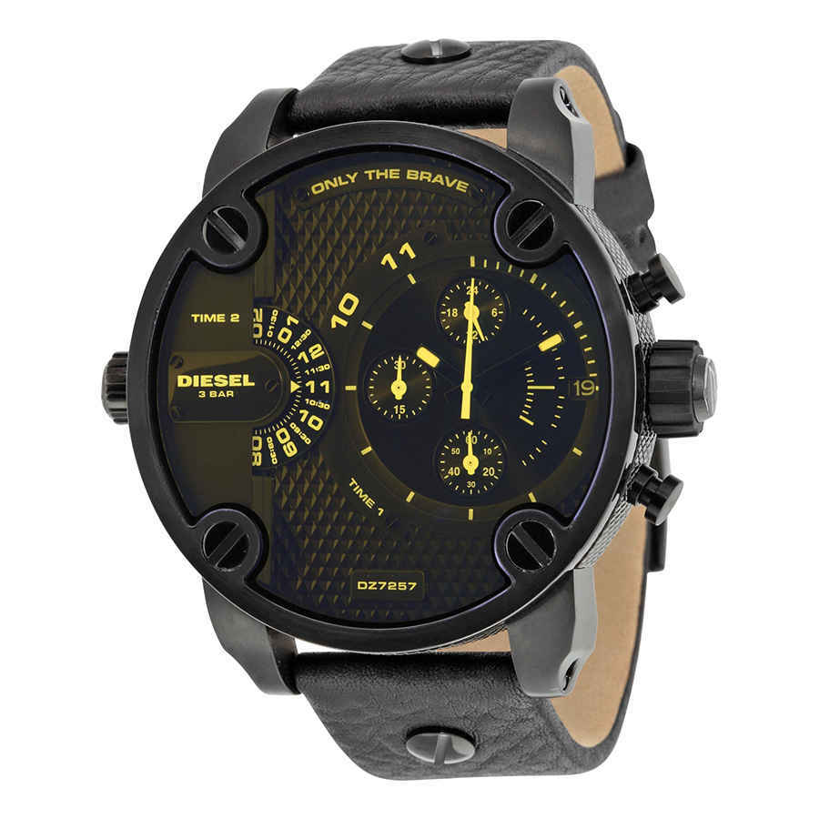 Diesel Bad Ass Chronograph Blue Dial Black Leather Mens Watch DZ7257 Diesel