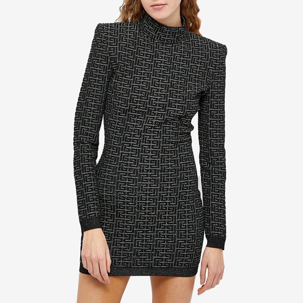 Balmain Women's Long Sleeve Monogram Dress in Black Balmain