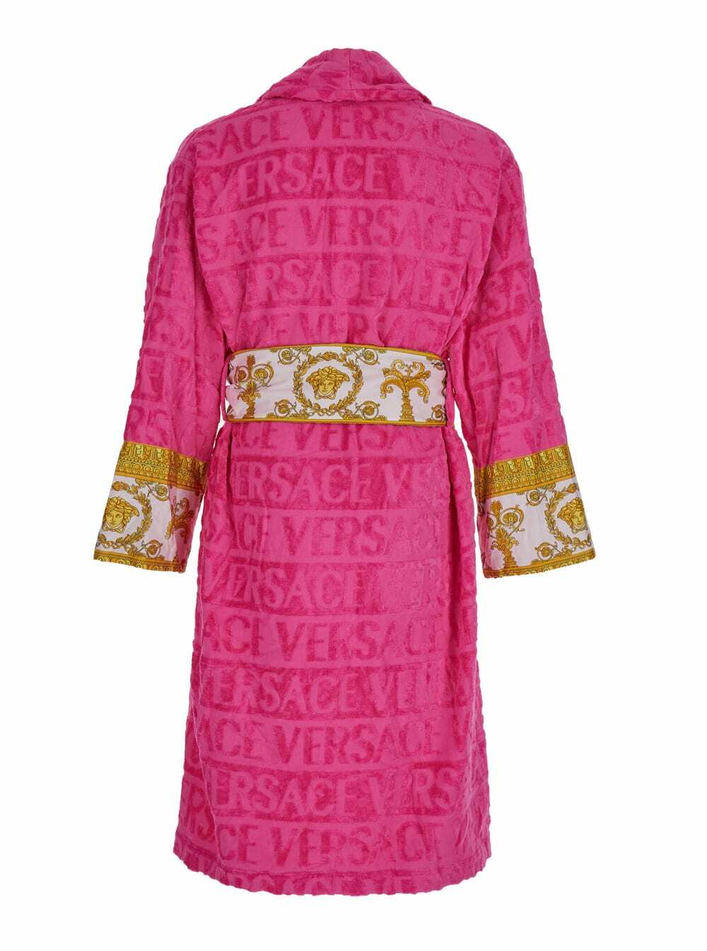 Versace Pink Bathrobe With Baroque Pattern In Terry Cotton Versace