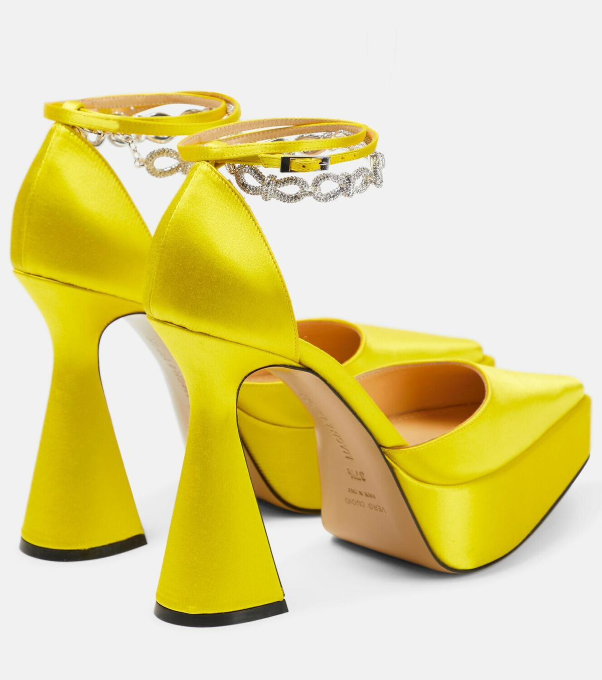 Mach & Mach - Bow Chain embellished satin platform pumps MACH & MACH