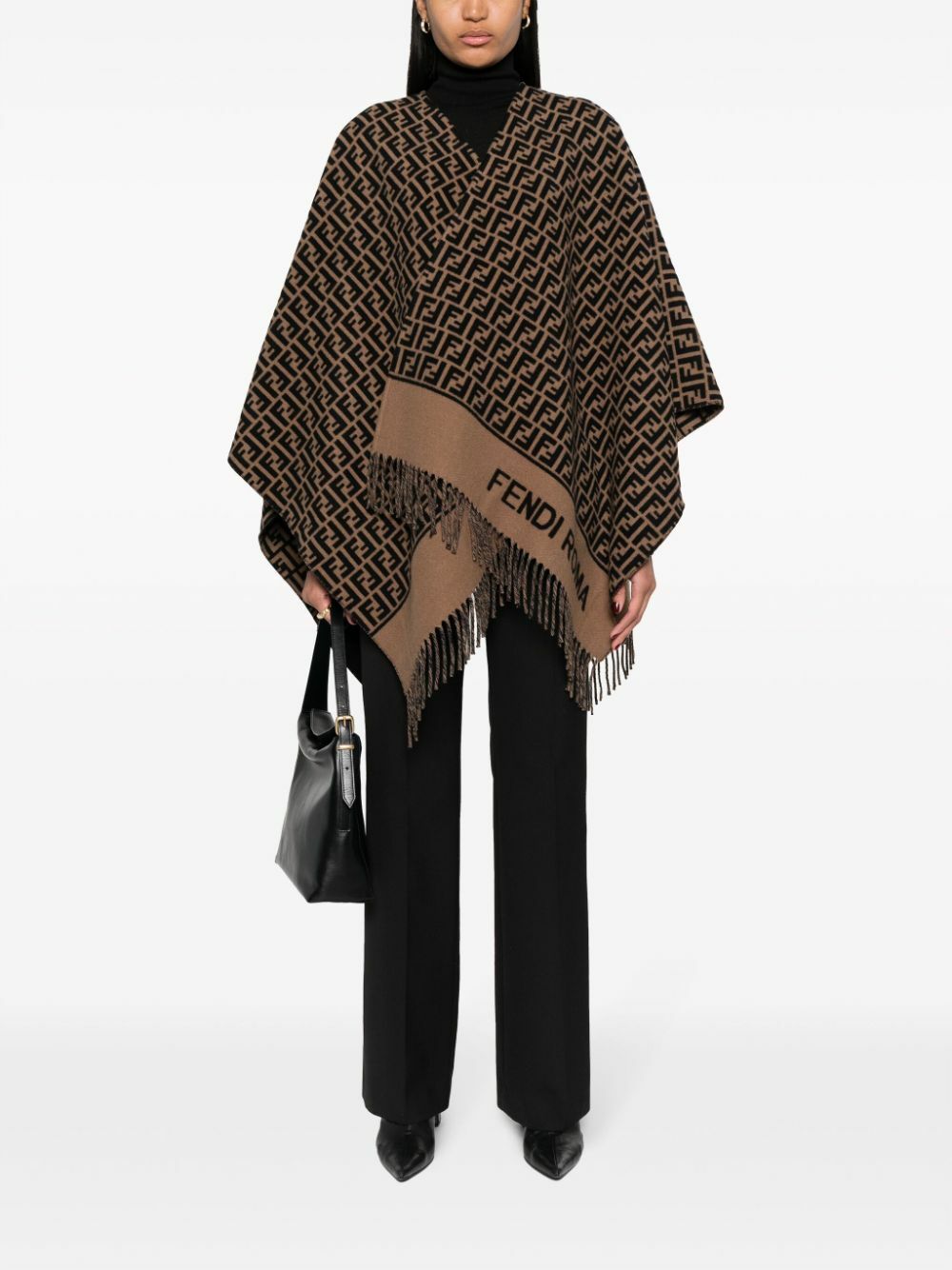 FENDI Brown FF-Logo Wool Poncho Fendi