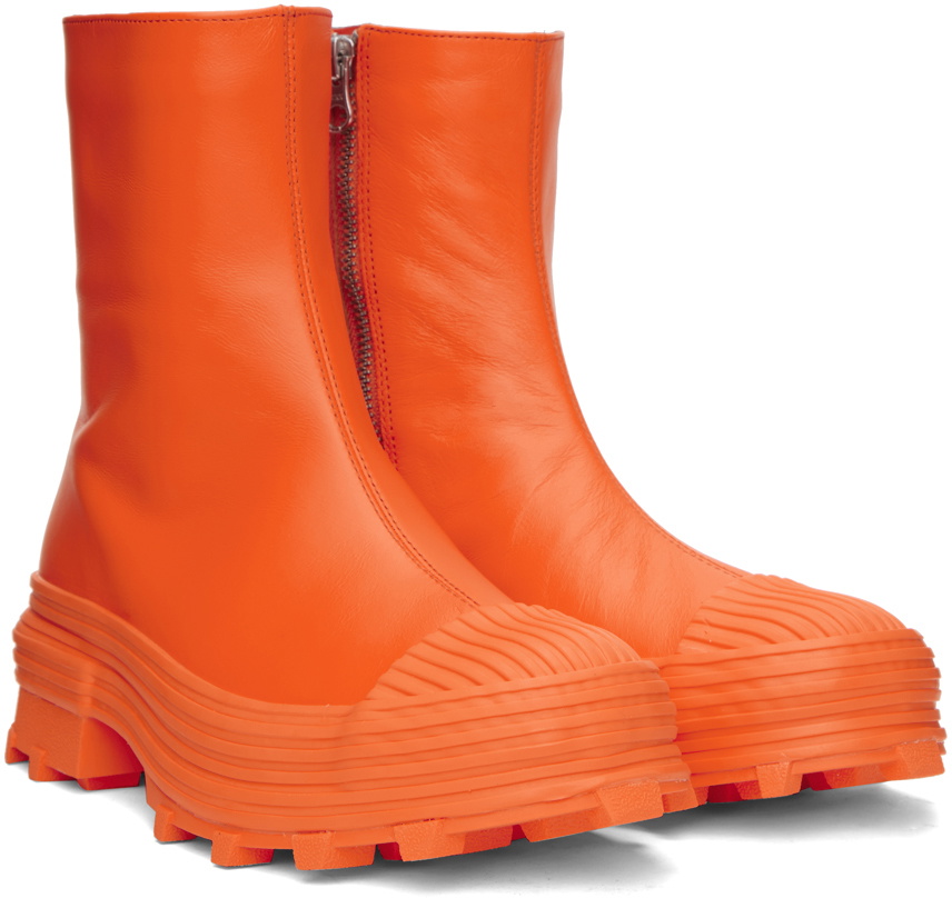 CamperLab Orange Calfskin Traktori Ankle Boots CamperLab
