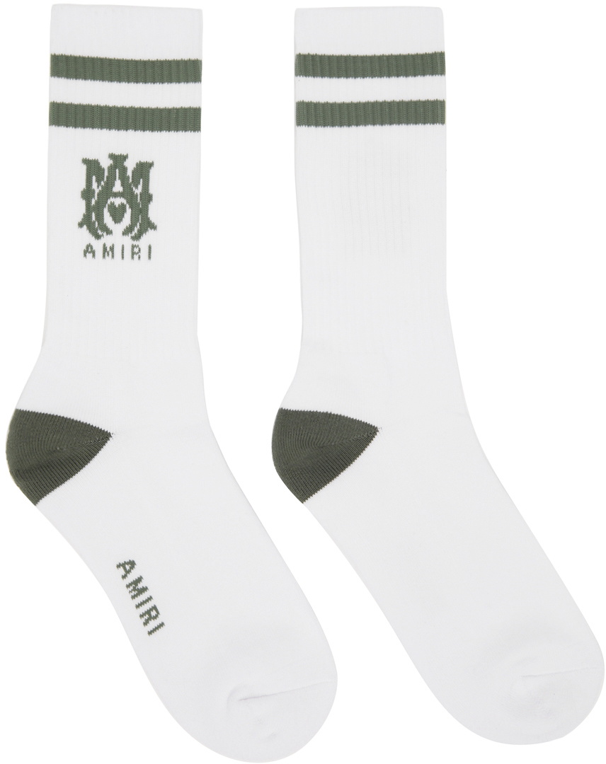 AMIRI White & Green Ribbed M.A. Socks Amiri