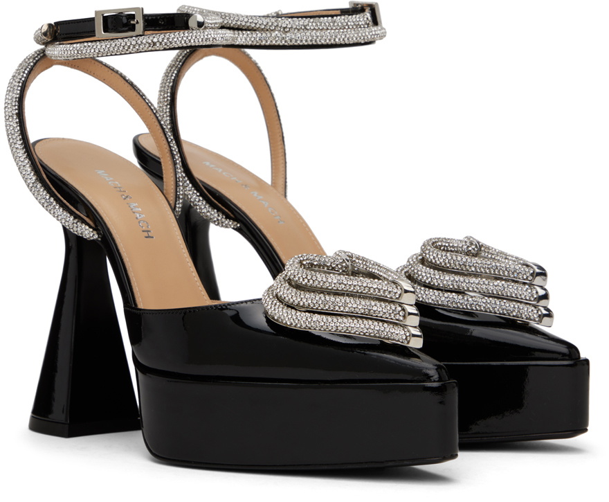 MACH & MACH Black Triple Heart Platform Heels MACH & MACH