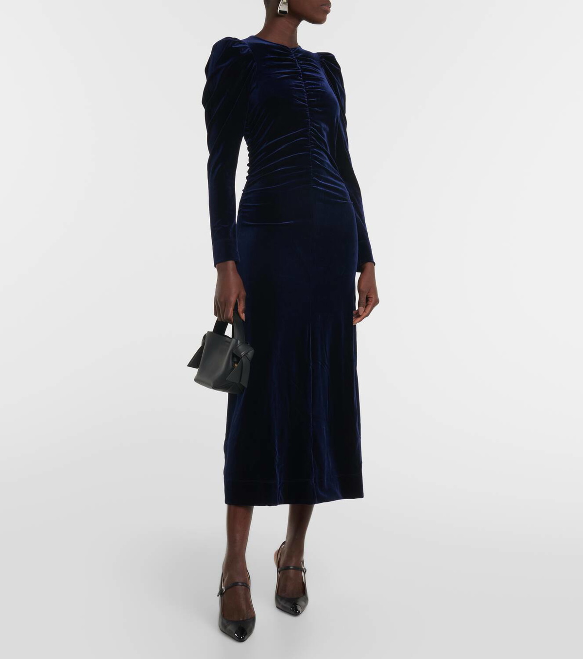Ganni Ruched velvet midi dress GANNI