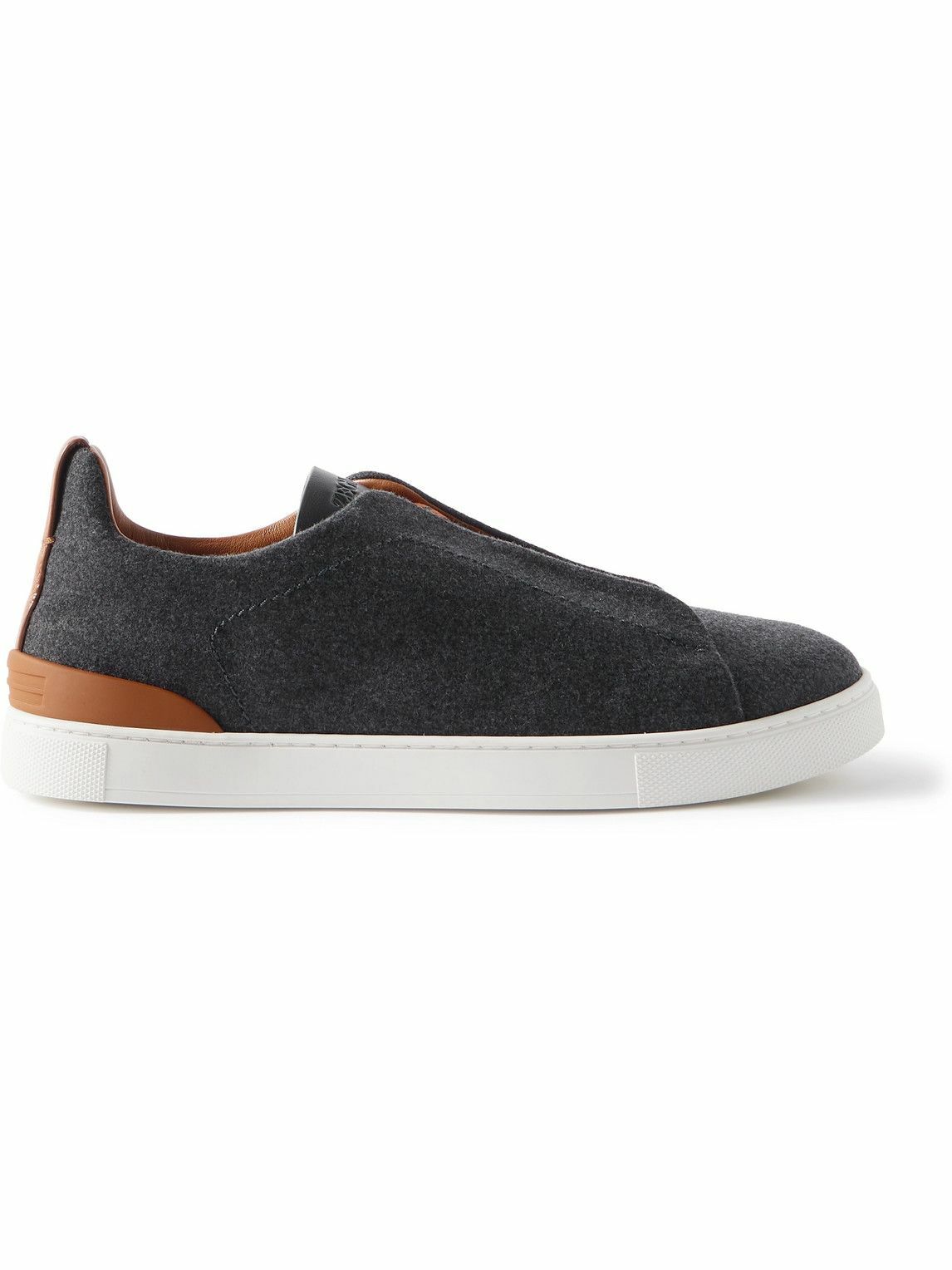 Zegna - Triple Stitch™ Leather-Trimmed Wool Slip-On Sneakers - Gray Zegna