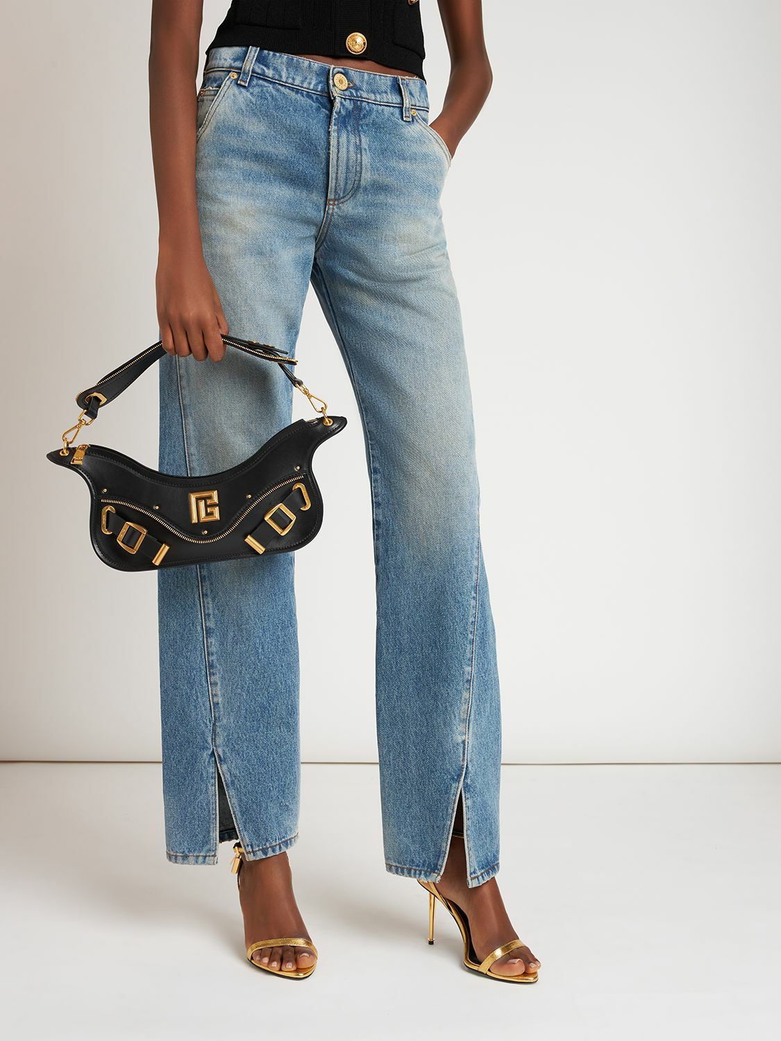 BALMAIN - Blaze Leather Zip Pouch Box Bag Balmain