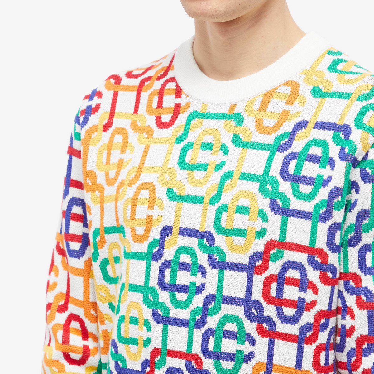 Casablanca Men's Monogram Crew Knit in Rainbow Casablanca