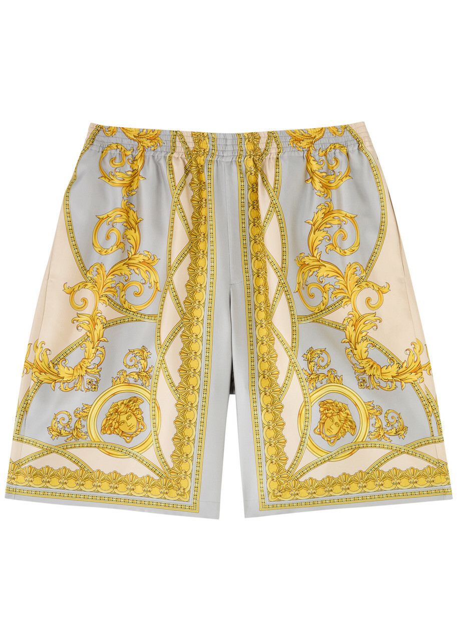Versace Printed Silk-satin Shorts Gold Versace