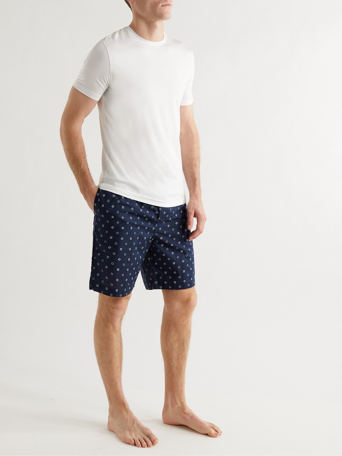 DEREK ROSE - Nelson Printed Cotton-Poplin Pyjama Shorts - Blue Derek Rose