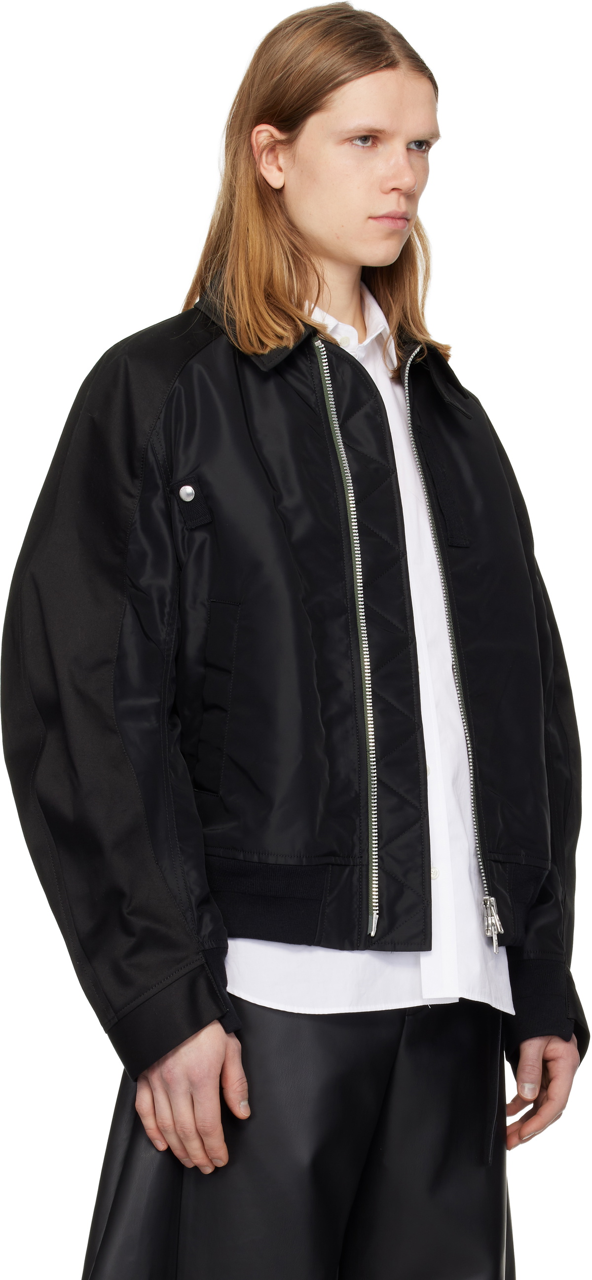 sacai Black Cotton Chino & Nylon Twill Bomber Jacket Sacai