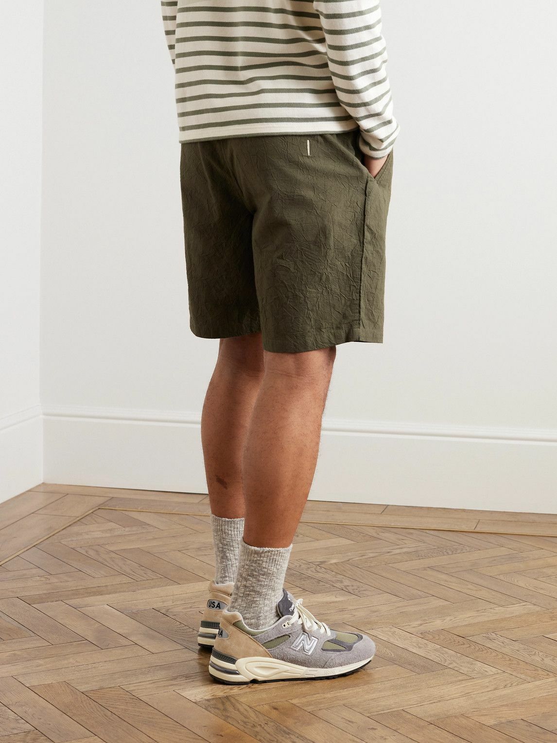 Folk - Assembly Wide-Leg Cotton-Seersucker Shorts - Green Folk