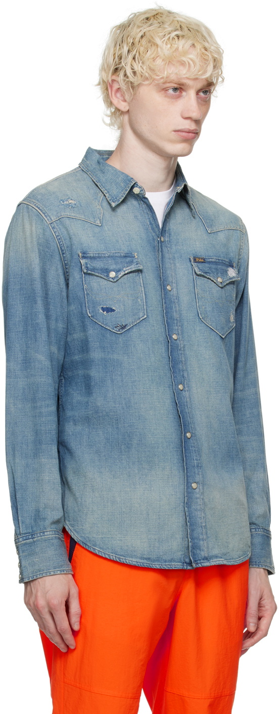 Polo Ralph Lauren Blue Distressed Denim Shirt Polo Ralph Lauren