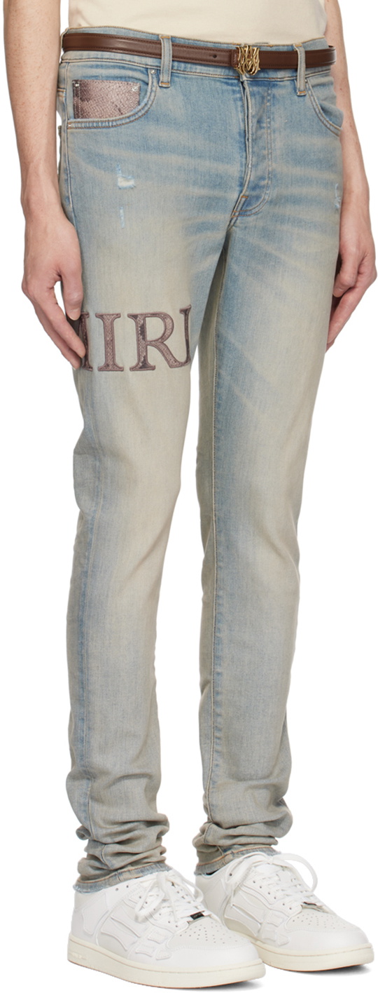 AMIRI Blue 'AMIRI' Snake Logo Skinny Jeans Amiri
