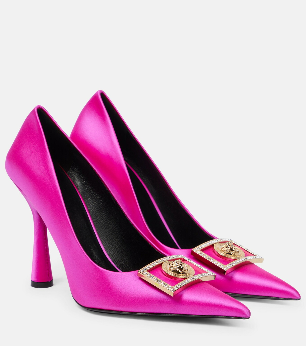 Versace - Medusa Biggie embellished satin pumps Versace