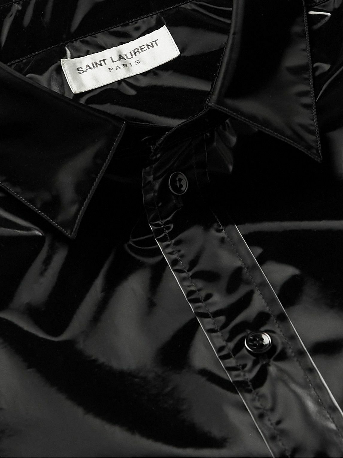 SAINT LAURENT - Slim-Fit Vinyl Shirt - Black Saint Laurent