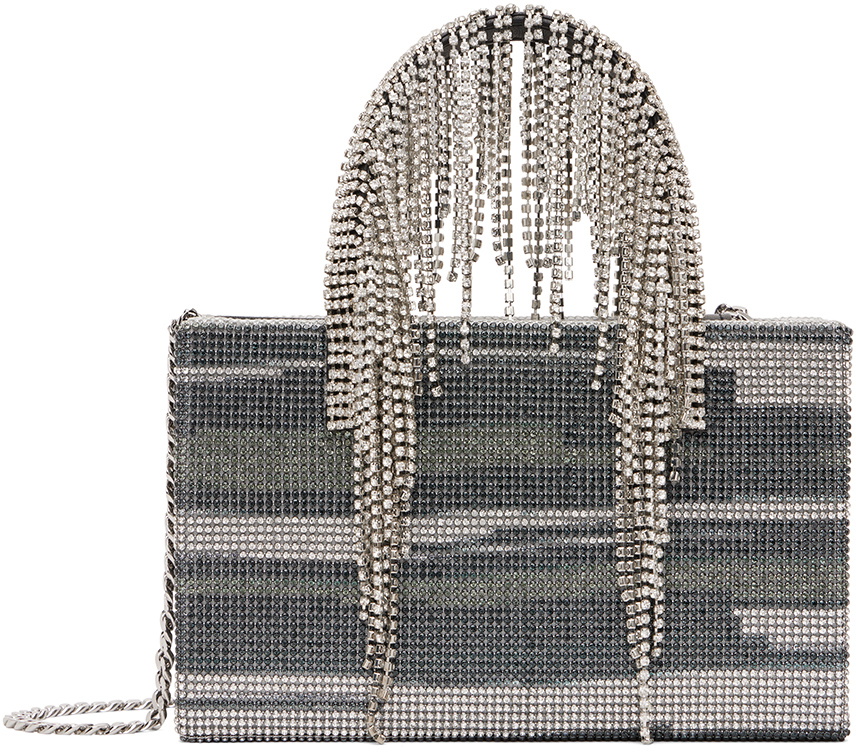KARA Silver Midi Crystal Fringe Bag Kara