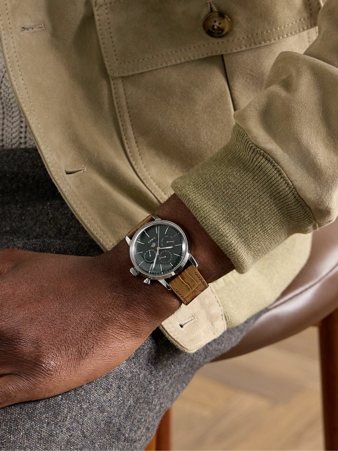Timex - Marlin® Moon Phase 40mm Stainless Steel and Croc-Effect Leather ...