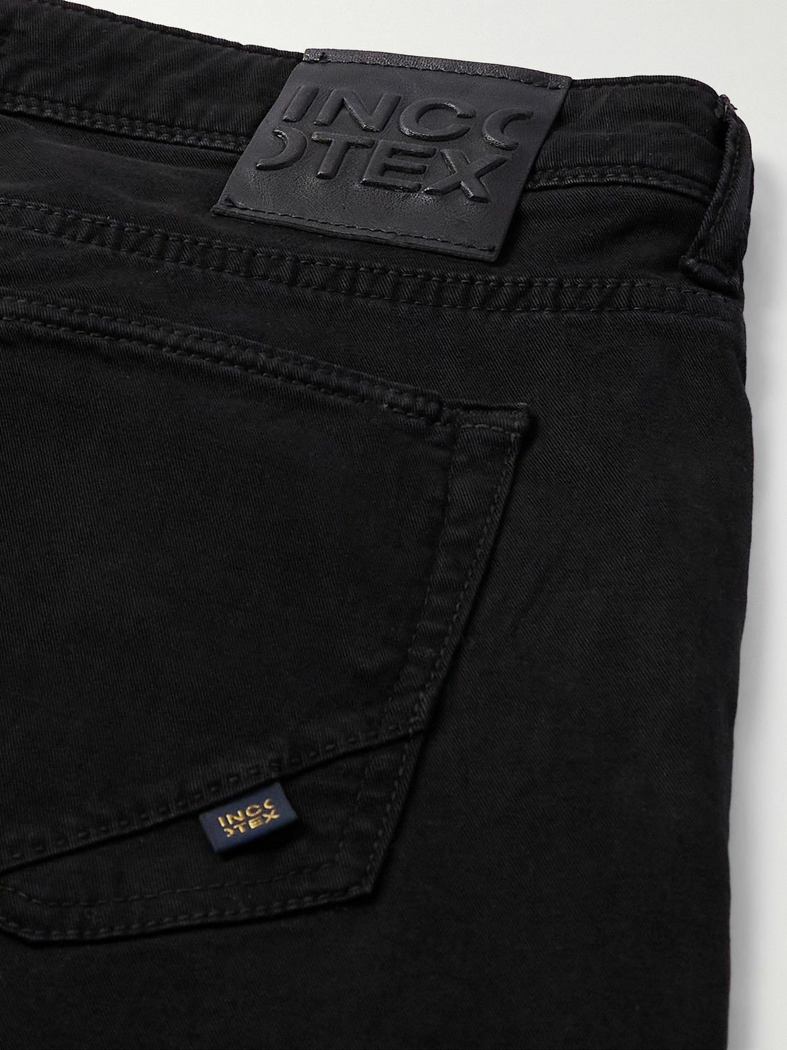 Incotex - Leather-Trimmed Straight-Leg Jeans - Black Incotex